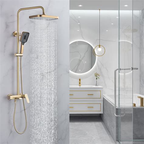 Buy Chalirs Shower Systems With Rain Shower Head Brushed Gold Exposed