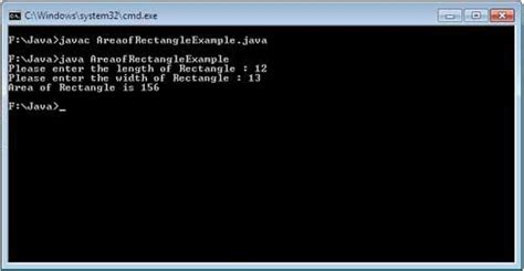 calculate rectangle area using java example