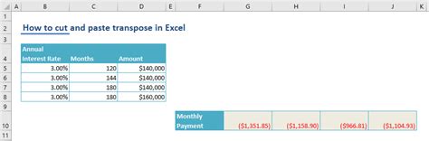 how to cut and paste transpose in excel