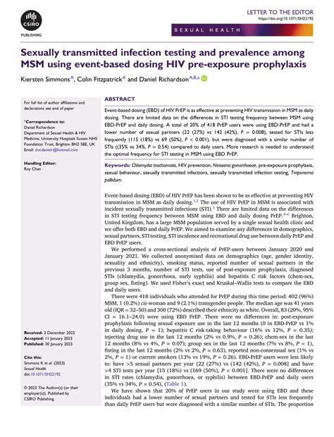 Pdf Sexually Transmitted Infection Testing And Prevalence Among Msm