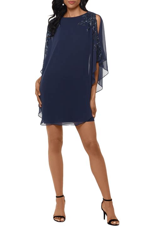 Xscape Chiffon Overlay Beaded Sleeve Cocktail Dress Nordstrom