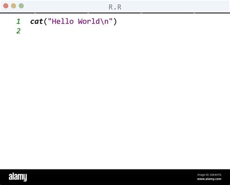 r language hello world program sample in editor window illustration