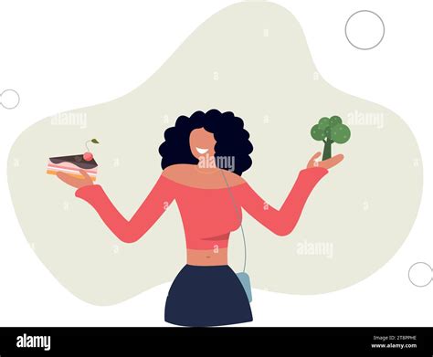 Woman Choosing Between Healthy And Unhealthy Food Flat Vector