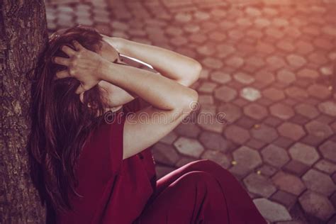 Sad Woman Hug Her Knee And Cry Stock Image Image Of Expression
