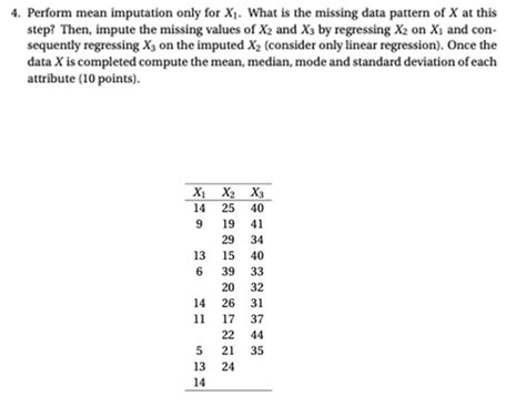 Solved Perform Mean Imputation Only For X1 What Is The Missing