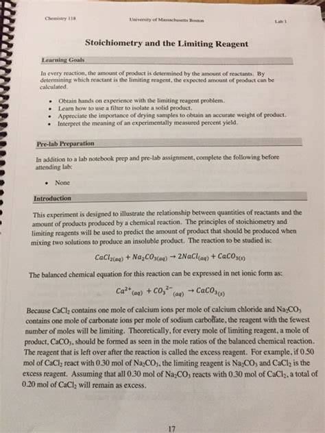 solved university of massachusetts boston lab 1 stoichiom