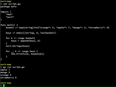 how to sort golang map by keys or values geeksforgeeks