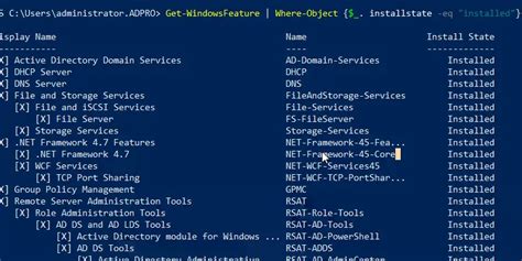 how to quickly list installed roles and features using powershell