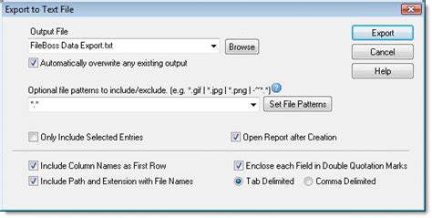 exporting search and file information fileboss the power file