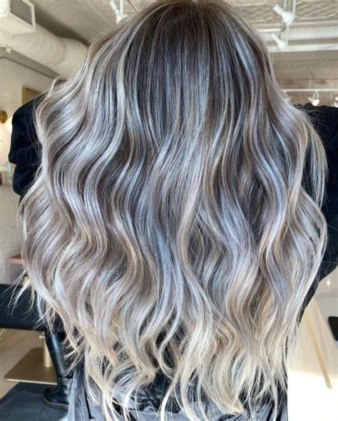 Silver Blonde Balayage With Dark Underlayer Platinum Silver Hair Color