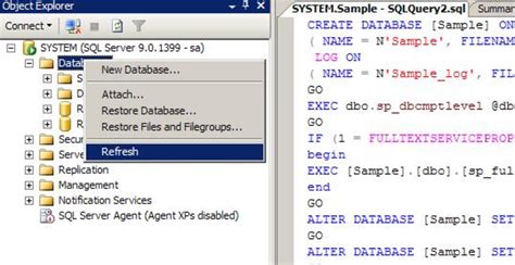 sql server 2005 creating database in sql server and