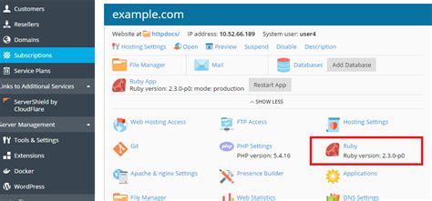 manage ruby applications plesk obsidian documentation