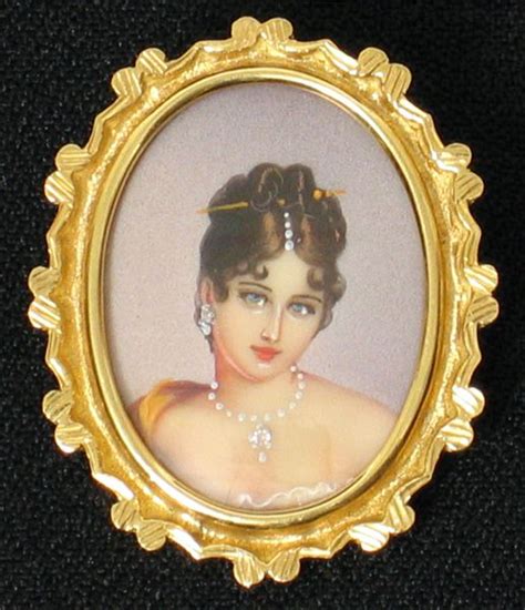 18k Miniature Portrait Pin 18k Yellow Gold Framed Miniature Portrait Of