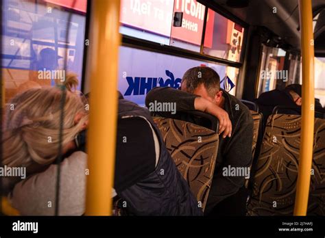 Evacuees Evacuated From Mariupol To Zaporizhia Rest In A Bus On Sunday