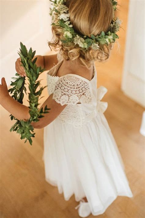 A Line Square Cap Sleeves White Tulle Flower Girl Dress With Lace