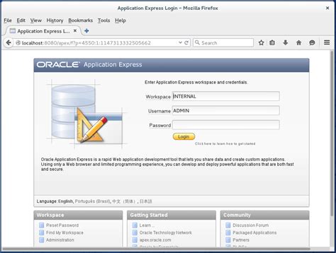 how to access oracle database 11g apex 4