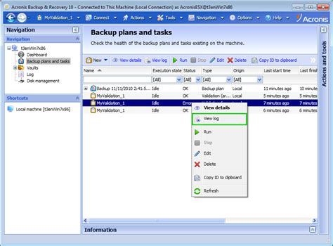 acronis backup and recovery restore or validation fails with 0x00a10007