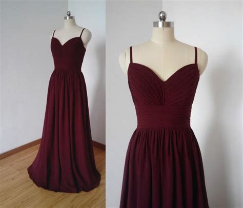 Spaghetti Straps Burgundy Chiffon Long Bridesmaid Dress 2407642 Weddbook
