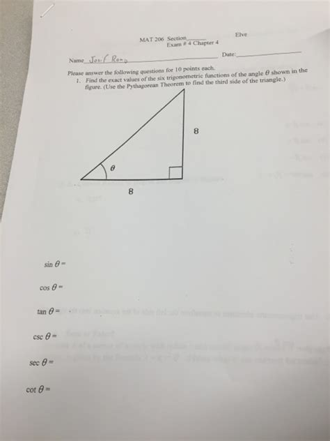 Solved Find The Exact Values Of The Six Trigonometric