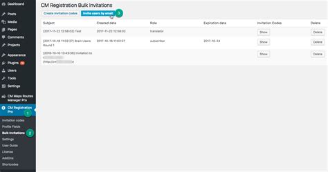 cm registration cmreg bulk email invitation add on