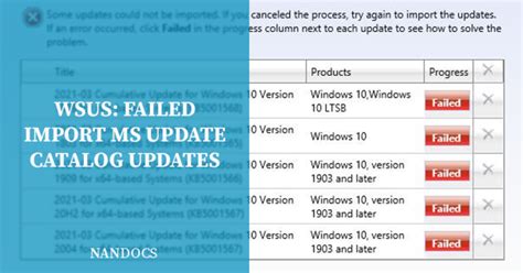 wsus failed import microsoft update catalog updates error