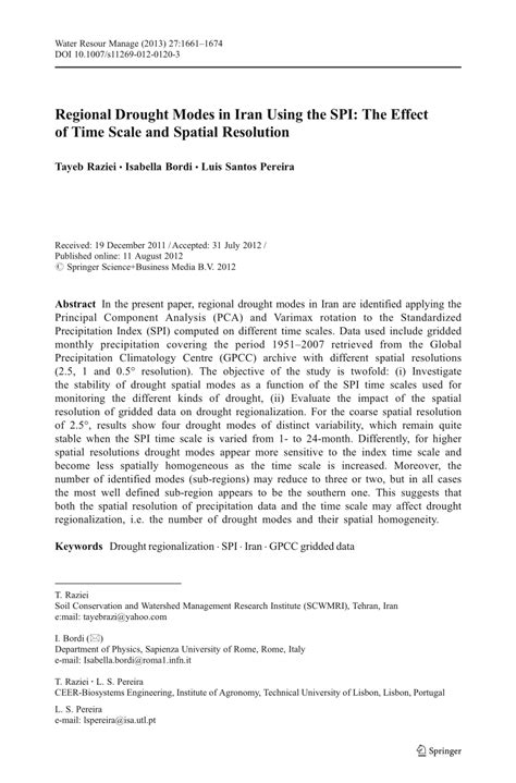 Pdf Regional Drought Modes In Iran Using The Spi The Effect Of Time