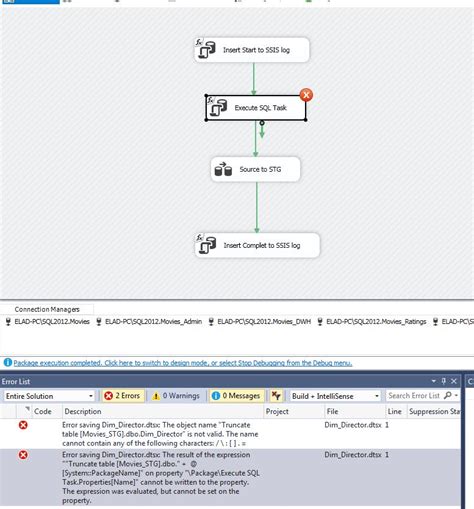 sql server ssis truncate table error stack overflow
