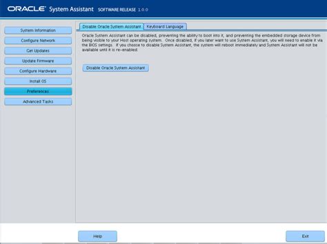 configuración de preferencias para desactivar oracle system assistant