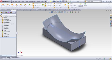 tutorial using cut with surface feature in solidworks grabcad