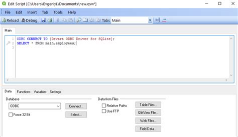 connecting qlikview to sqlite via odbc driver