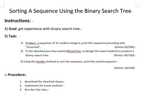 solved sorting a sequence using the binary search tree