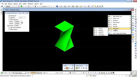 bentley microstation v8i 3d tutorial extrusion spin angle youtube