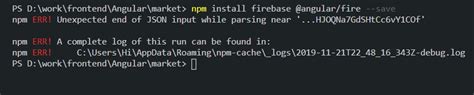 i get error when trying to install firebase at angular project stack