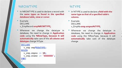 difference between rowtype and type in plsql youtube