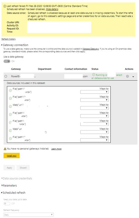solved scheduled refresh is disabled because at least one