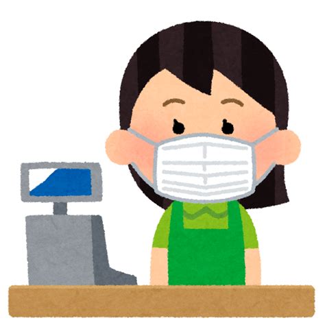 無料イラスト かわいいフリー素材集 マスクを付けたレジの店員のイラスト（女性）