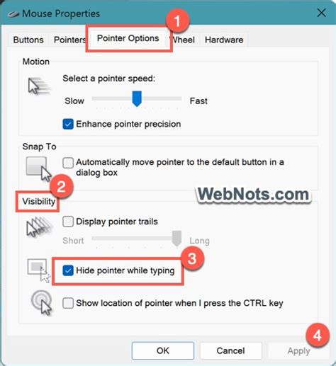 how to hide mouse pointer when typing in windows webnots
