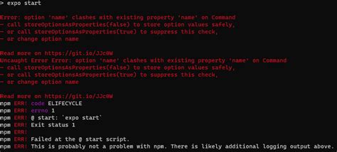 react native error option name clashes with existing property