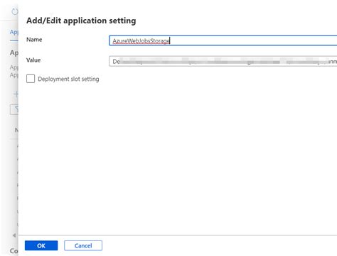 azure how to set value for eventhub and azurewebjobsstorage stack