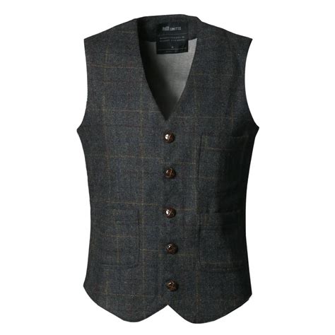 Vintage Tweed Vest Stylish Waistcoats For Men Single Breasted Autumn