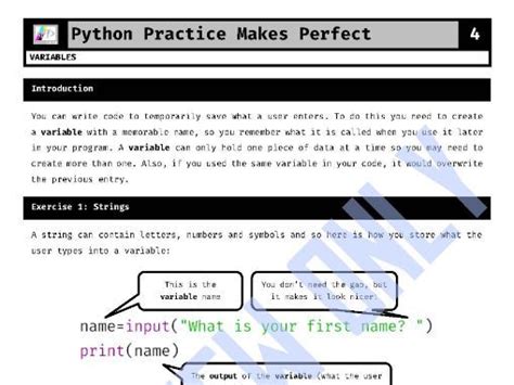 variables python practice makes perfect 4 teaching resources