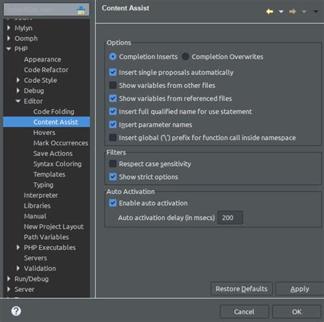linux eclipse pdt does not propose all php functions stack overflow
