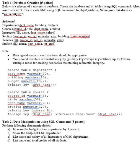 solved task 1 database creation [5 points] below is a