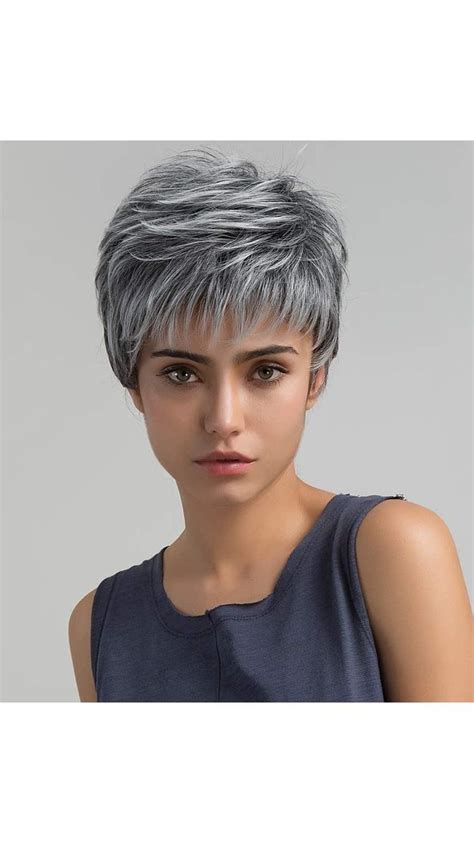 Qihang Silver Gray Bob Wigs For Women Short Grey Wig With Bangs Natural