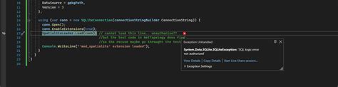 spatialiteloader throws sqliteexception sqlite error 1 not