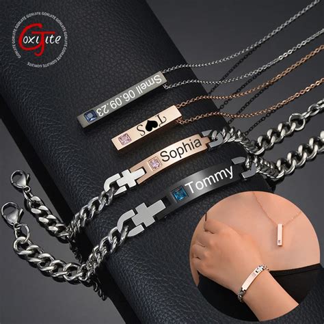 Goxijite Custom Name Date Couple Bracelet For Women Men Stainless Steel