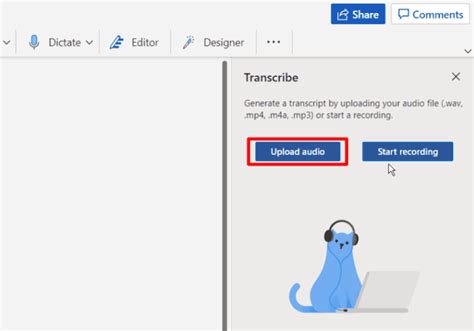 how to use microsoft word transcribe to convert speech to text