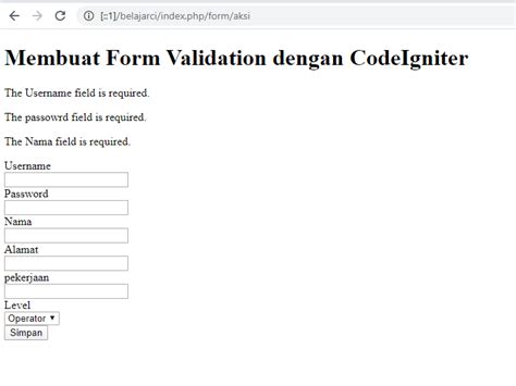h4nk blog dari kita untuk kita membuat form validation pada codeigniter