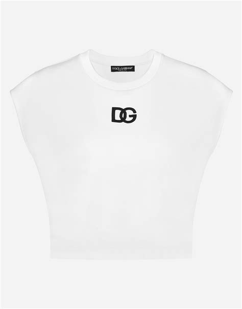 Cropped Jersey T Shirt With Dg Logo Patch In White For Women Dolce