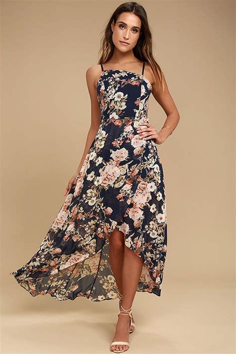 Reflection Navy Blue Floral Print High Low Dress Floral Dress Casual